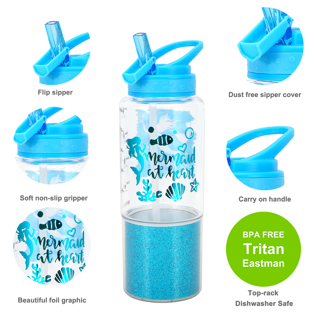 ขวดน้ำน่ารักสำหรับโรงเรียนเด็ก BPA ฟรี Tritan & Leak Proof ฝาด้านบนพลิก & Easy Clean & Carry ...