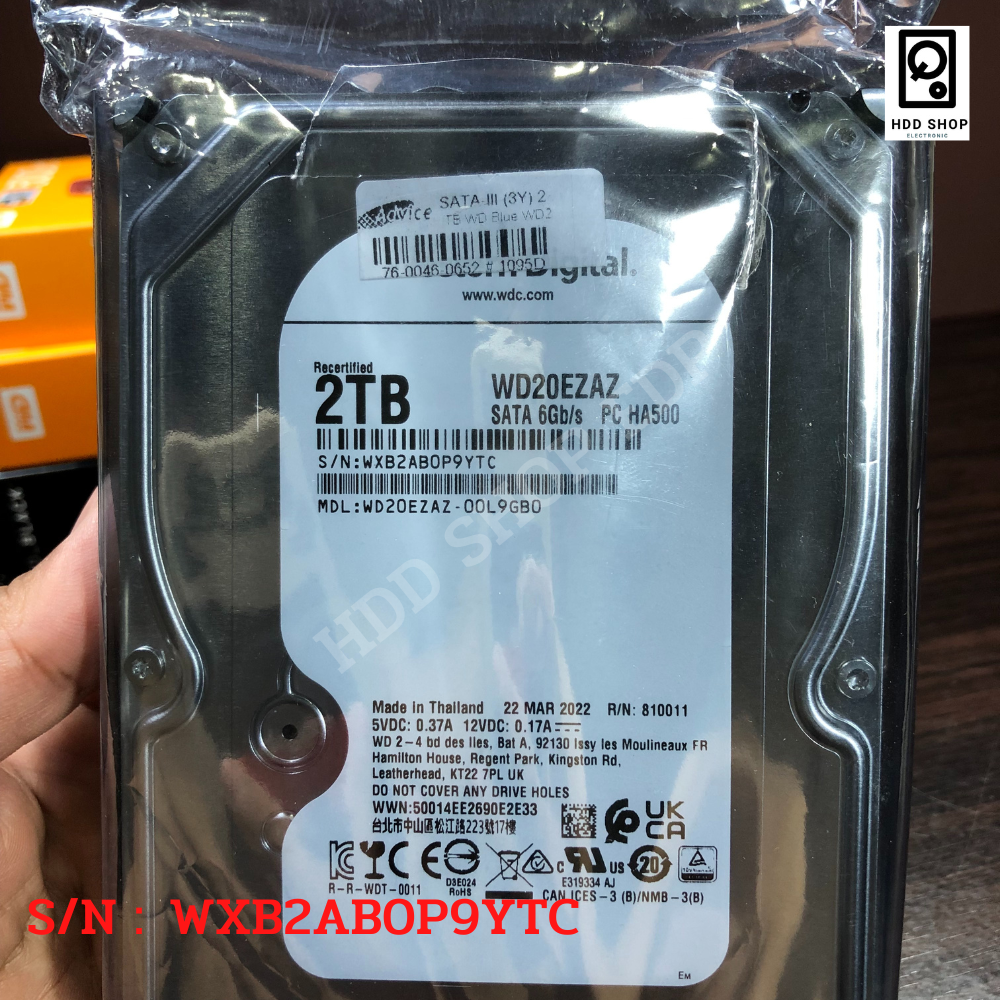 Western Digital HDD 2 TB (ฮาร์ดดิสก์ 3.5 นิ้ว) WD BLUE - 5400 RPM SATA ...