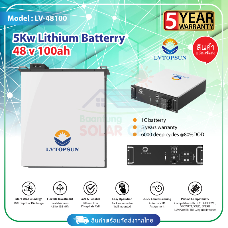 LVTOPSUN 48V 100AH LIFEPO4 ลิเธียมแบตเตอรี่ Lithium Battery รุ่น ...