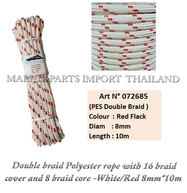 Double 16/8 braid Polyster Rope White/Blue-White/Yellow-White/Red- 8mm ...