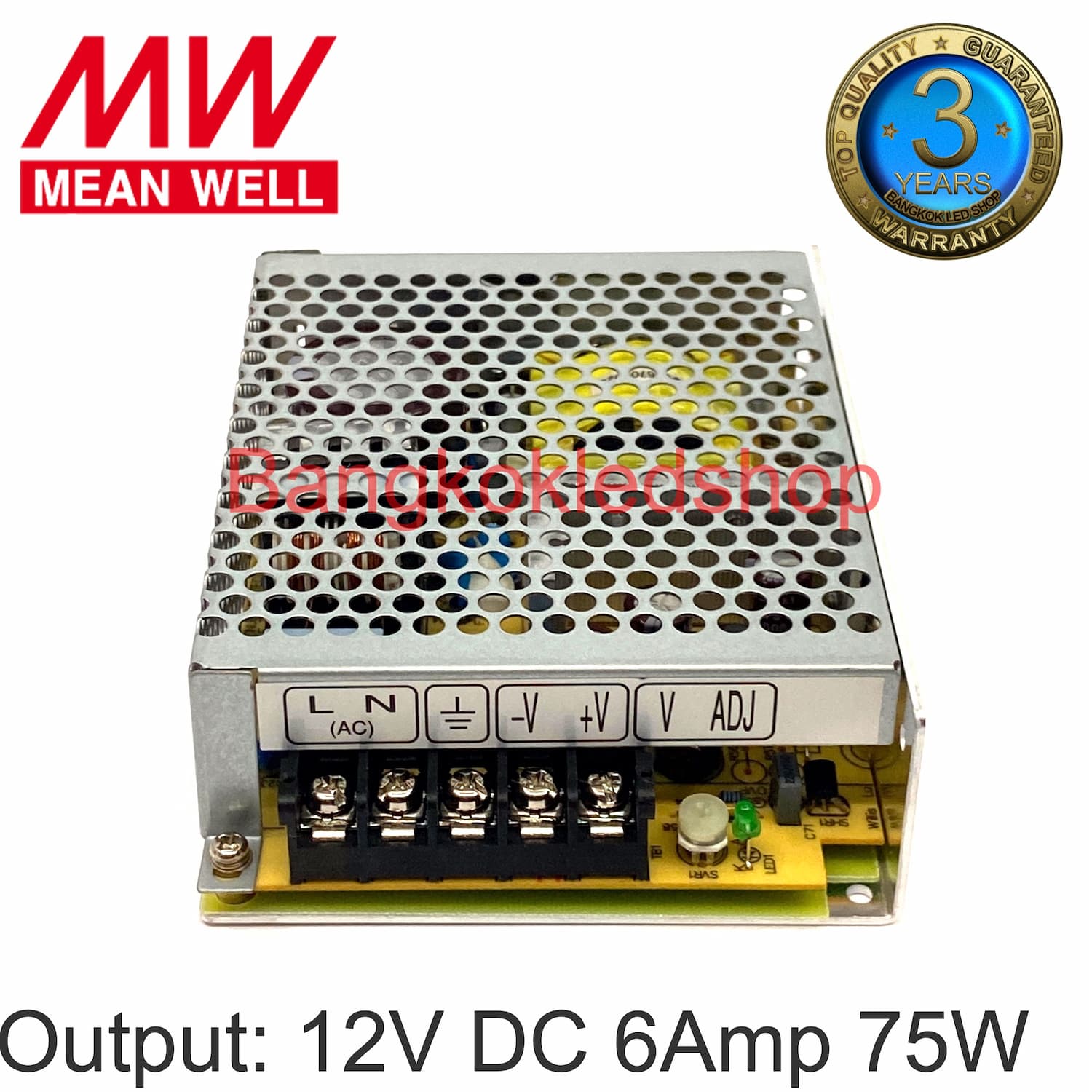 POWER SUPPLY RS 75-12 6AMP 12V 75W สวิตซ์ชิ่งพาวเวอร์ซัพพลาย ยี่ห้อMEAN WELL(มีนเวล) หม้อแปลง ...