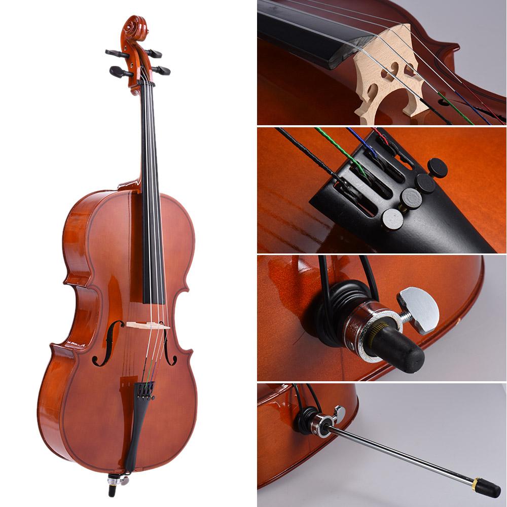 4/4 Full Size Wooden Cello Gloss Finish Basswood Face Board with Bow ...