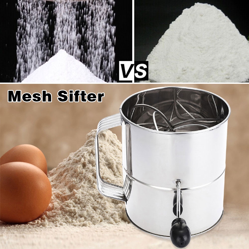 Flour Sifter Fine Mesh Screen Strainer Hand Crank Corrosion Resistant 8 ...