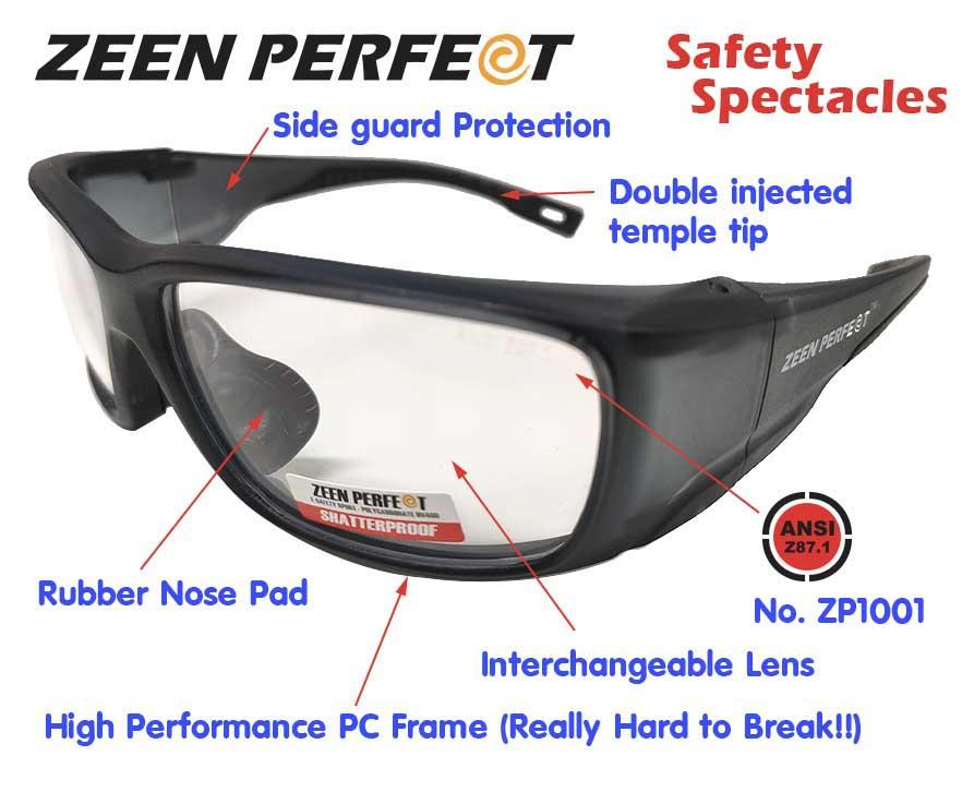 แว่นเซฟตี้ ZEEN PERFECT ถอดเปลี่ยนเลนส์สายตาได้ ZP1001 ผ่านมาตราฐาน ...