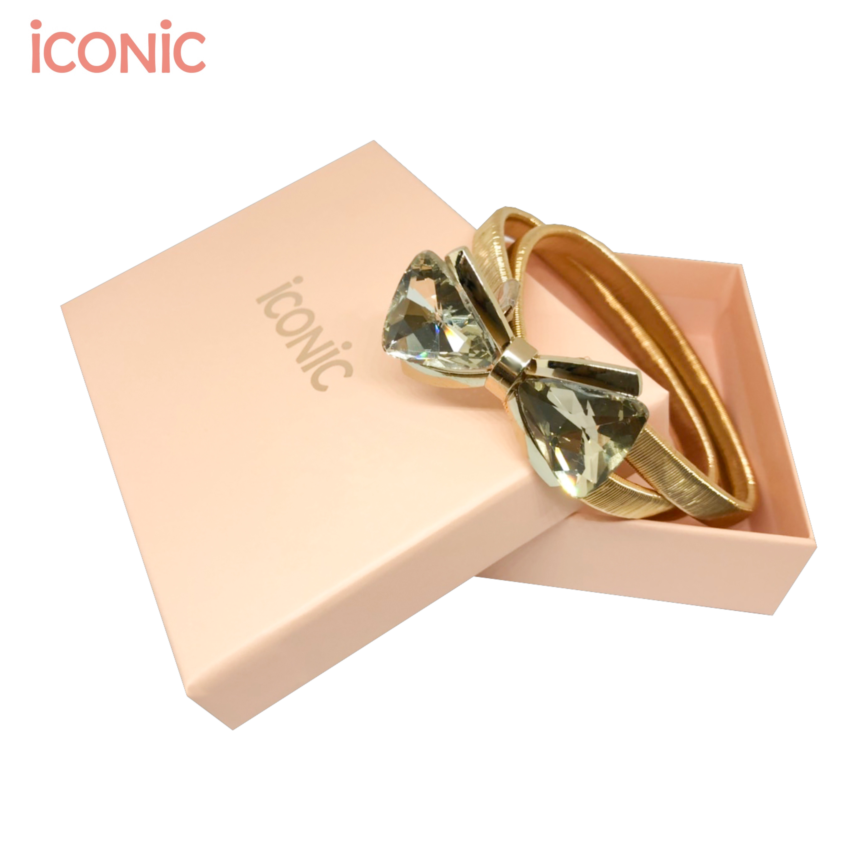 iCONiC JEWEL SPRING BELT 4659 เข็มขัด โลหะ สีทอง ตกแต่ง อัญมณีรูป โบว์ ...