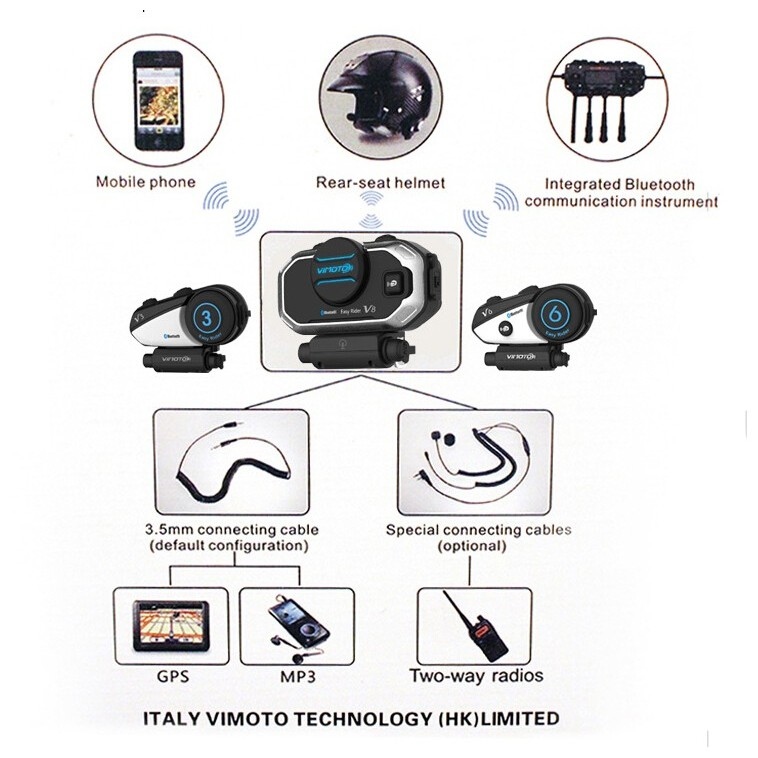 Vimoto V6 V8 บูลทูธติดหมวกกันน็อค Helmet Bluetooth Headset microphone ...