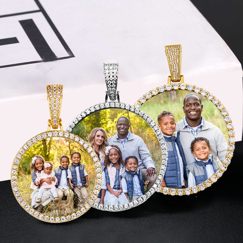 Round Memory Medallions Custom Photo Pendant Necklace For Men Hip Hop ...