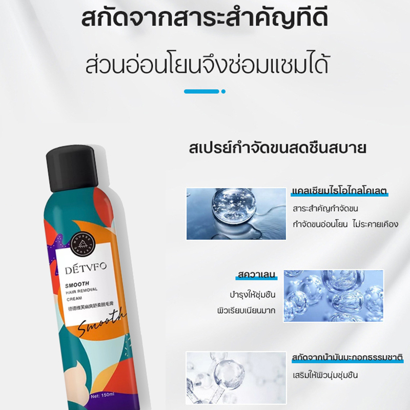 ครีมกําจัดขน DETVFO กําจัดขน แบบไม่เจ็บปวด มูสกำจัดขนสเปรย์กำจัดขน ...