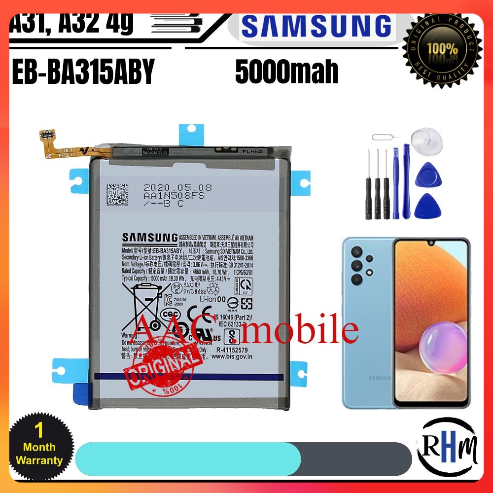 แบตเตอรี่ แท้ Samsung Galaxy A31, A32 4G Battery, Model: EB-BA315ABY 5000mAh รับประกัน 6 เดือน ...