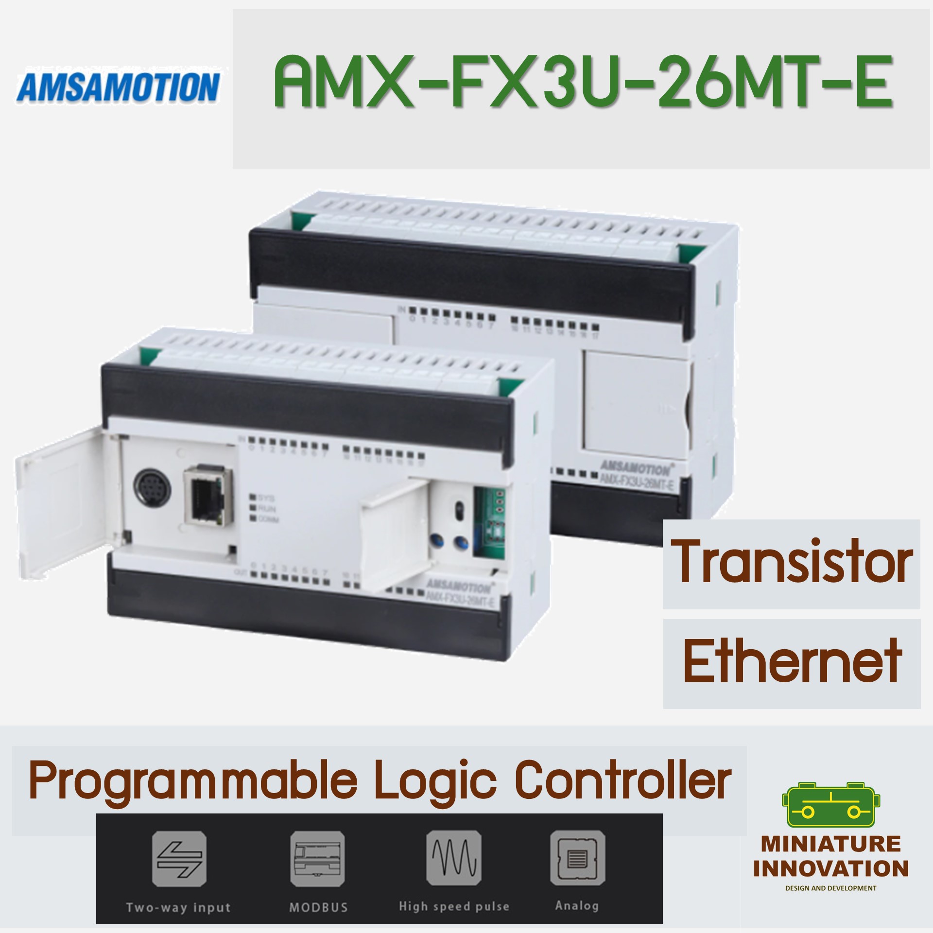 PLC AMX-FX3U-26MT-E ใช้งานร่วมกับ Mitsu Series PLCทรานซิสเตอร์ 2AI/1AO ...