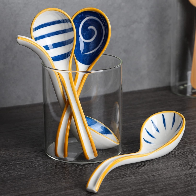 Ceramics Soup Spoons Set of Japanese Soup Spoon Long Handle Soup Spoons ...