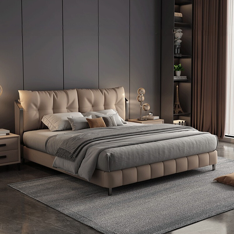 【VC Bed】เตียงนอน 5 6 ฟุต Genuine Leather Soft Case Double Frame Italian ...