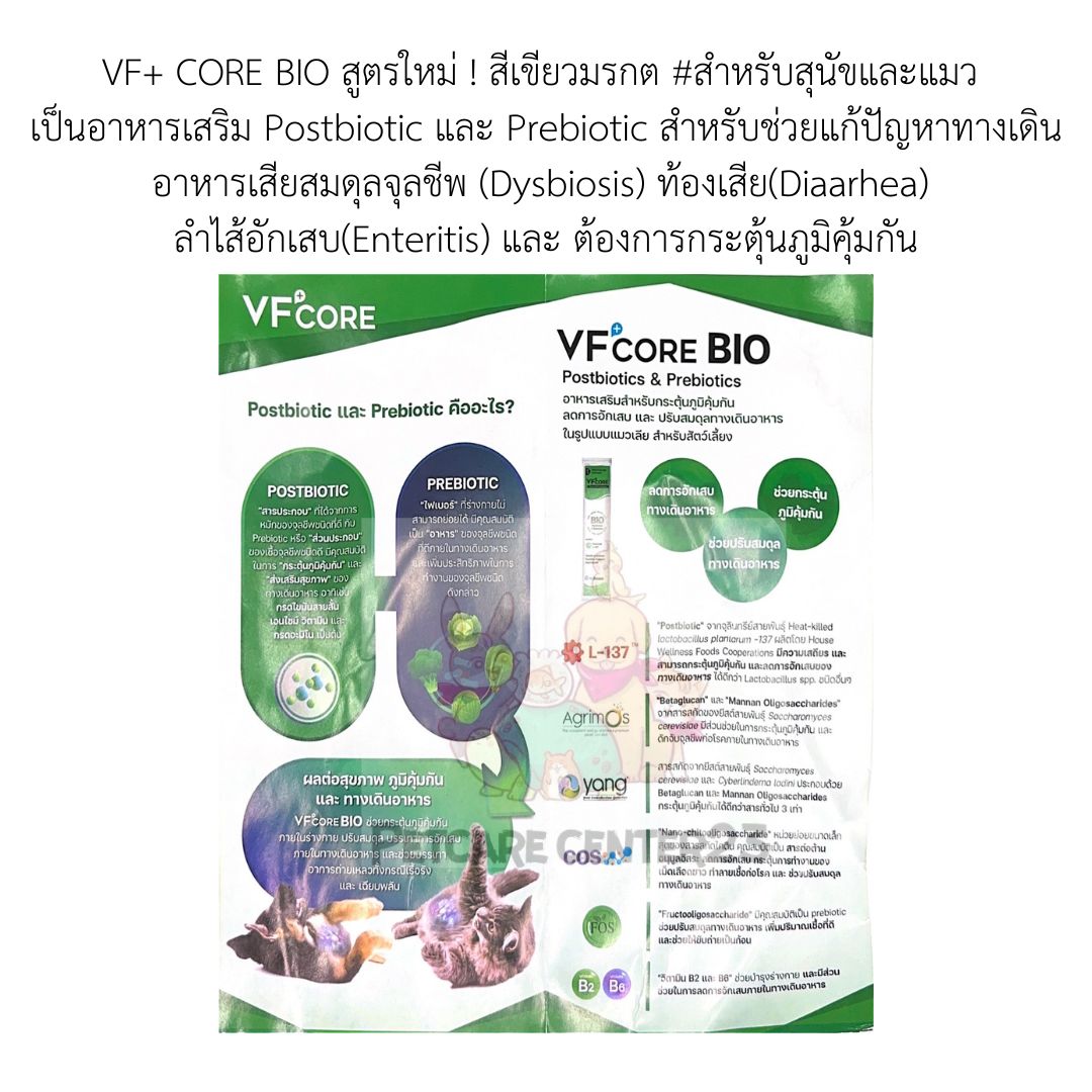 VF CORE BIOสีเขียวมรกต สำหรับสุนัขและแมวเสริม Postbiotic และ Prebiotic สำหรับช่วยแก้ปัญหาทางเดิน ...