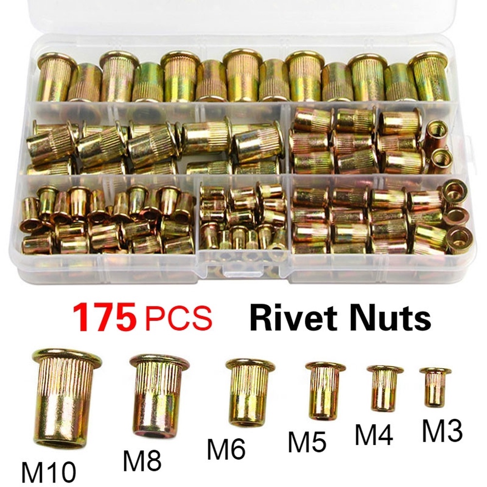 175 ชิ้น M3 M4 M5 M6 M8 M10 Rivet Nut Kit ผสมสังกะสีชุบคาร์บอนเหล็ก ...