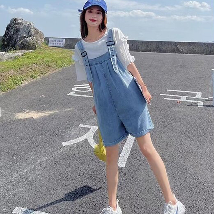 Luna shopกางเกงยีนส์ขาสั้นเอี๊ยมยีนส์ขาสั้น กางเกงหลวม เสื้อผ้าแฟชั่น ...