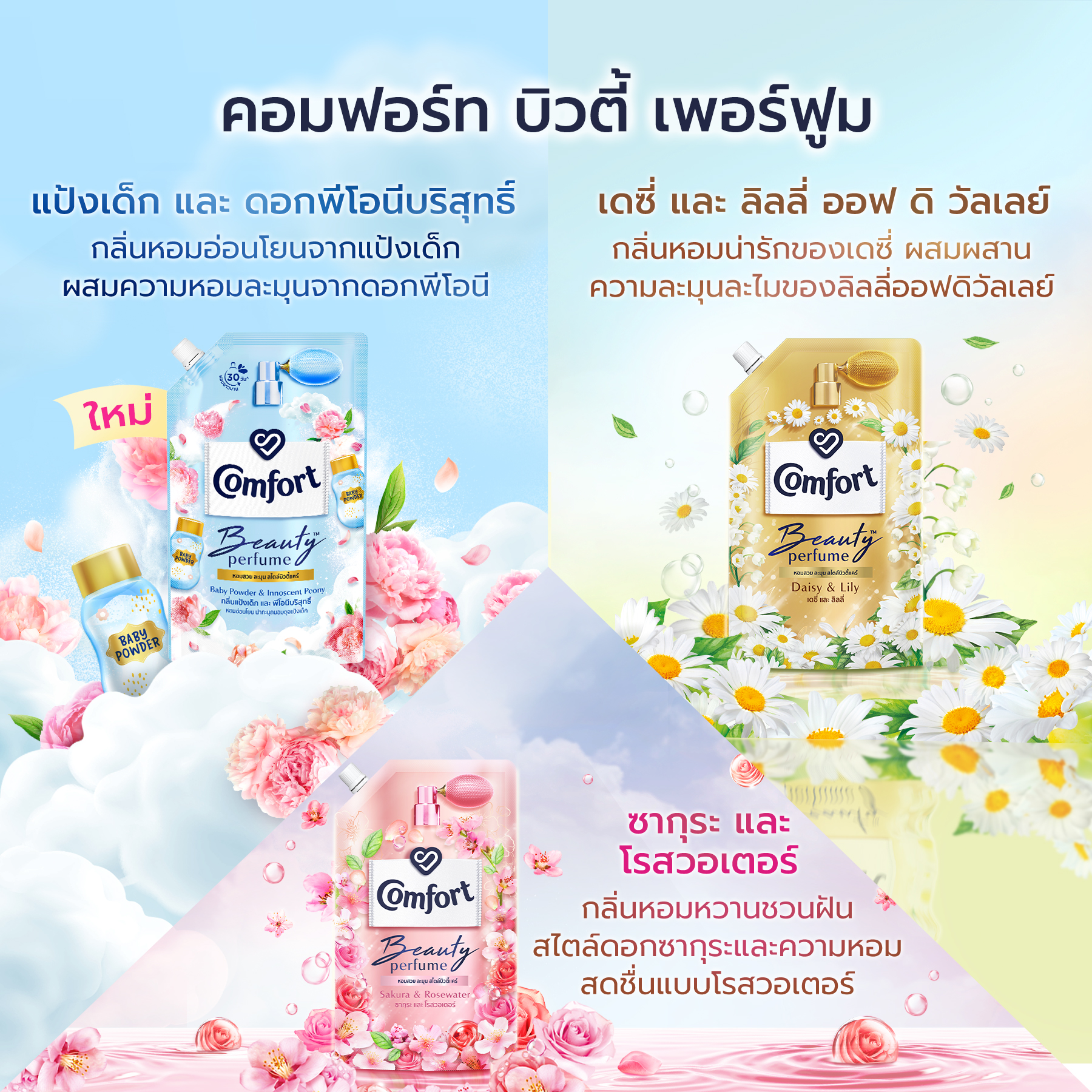 คอมฟอร์ท บิวตี้ เพอร์ฟูม 490 มล. x3 Comfort Beauty Perfume 490ml x3 - Unilever Home - ThaiPick