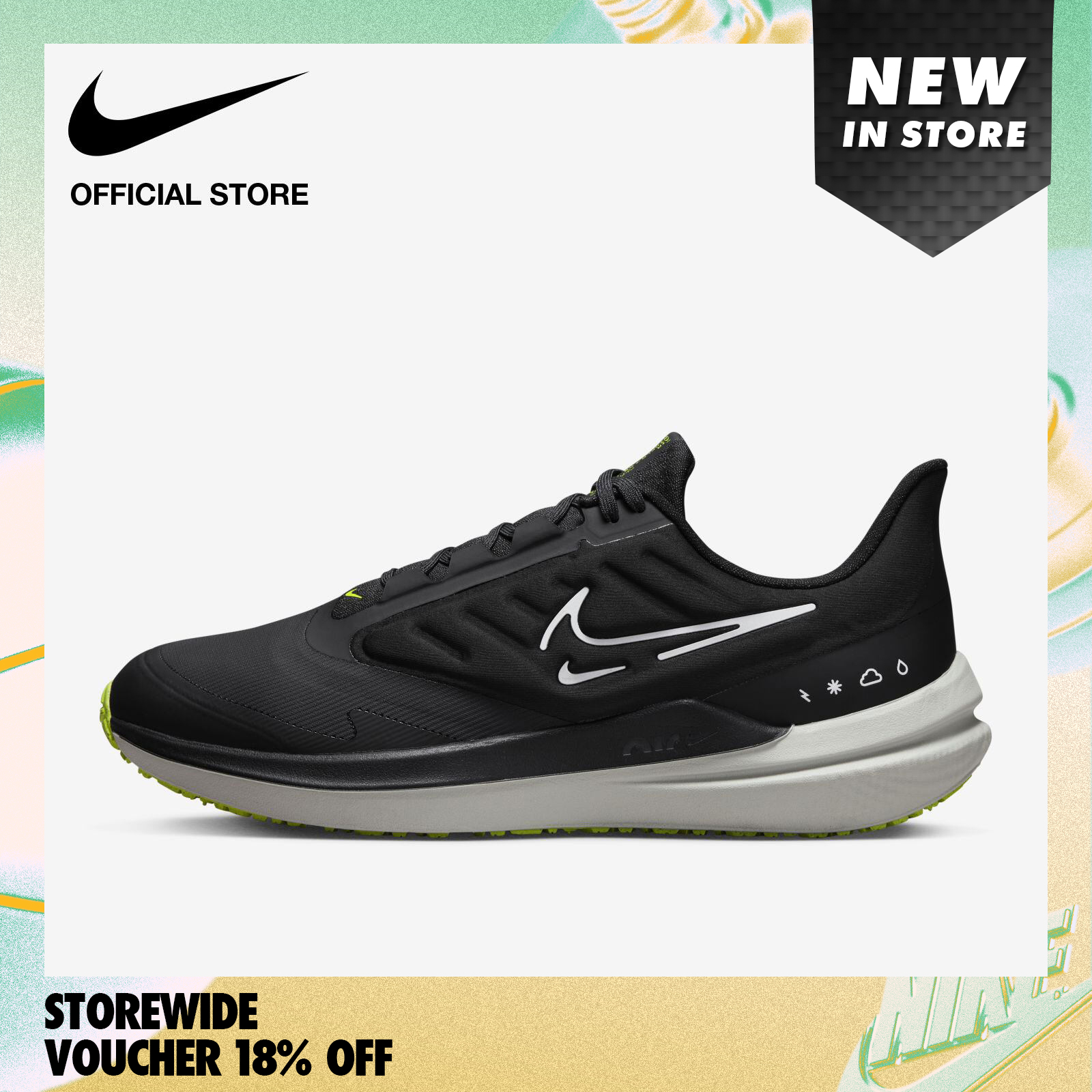 Nike Men's AIR Winflo 9 Shield Weatherized Road Running Shoes - Black ...