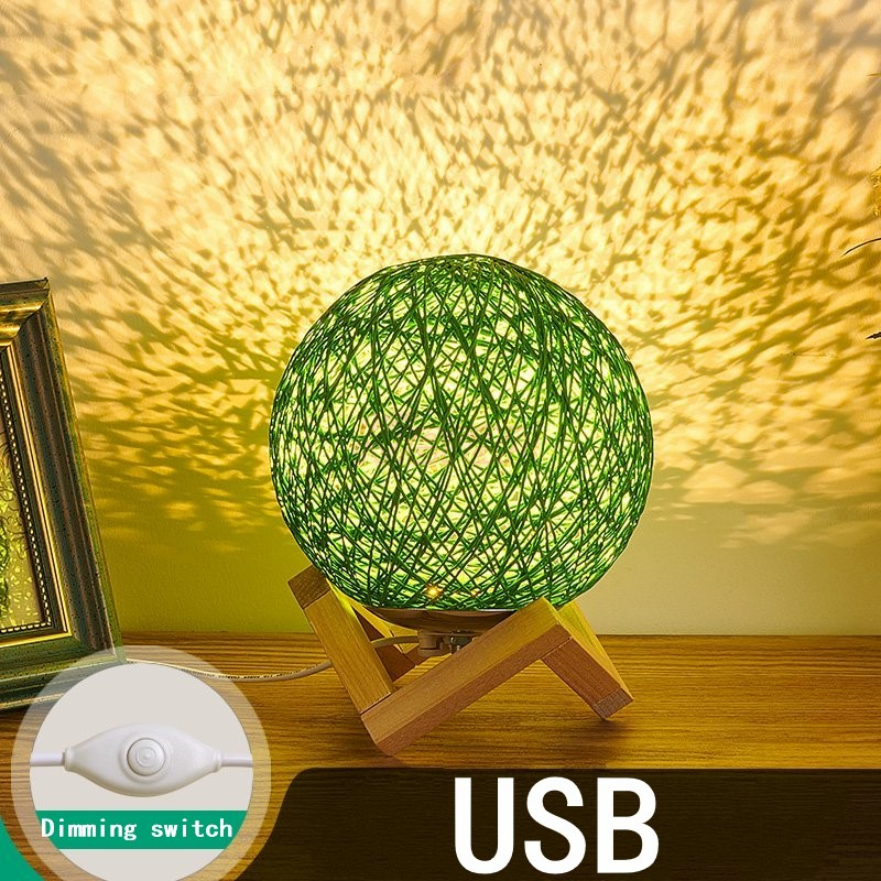 Modern Minimalism Rattan Ball LED Table Lamp Bedroom Study Bedside ...