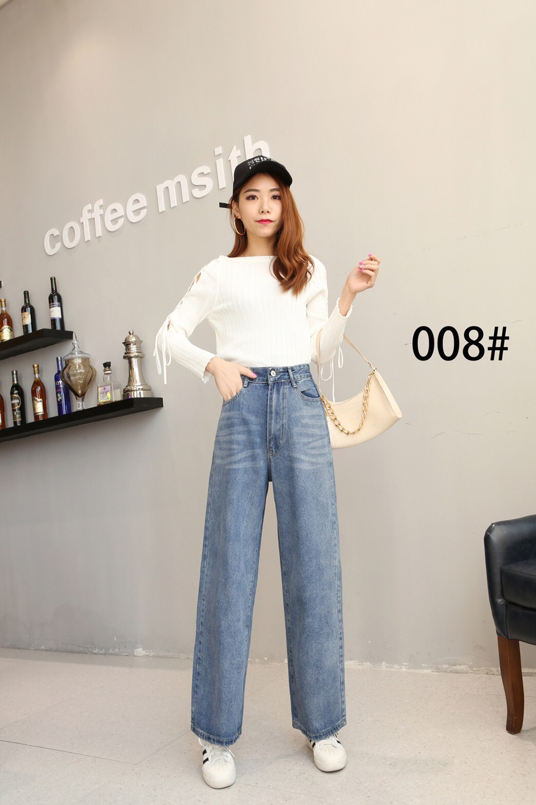 New New กางเกงยีนส์ ผญ. Punny Jeans สีขาวออฟไวท์ เอวสูง มาดเท่ห์ ด้วย ...