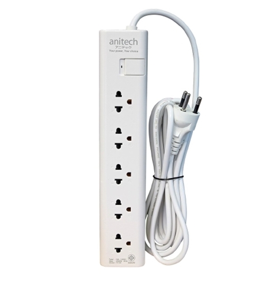 PLUG (ปลั๊กไฟ) ANITECH H1135 TIS POWER STRIP 5 SOCKET 1 SWITCH (WHITE ...