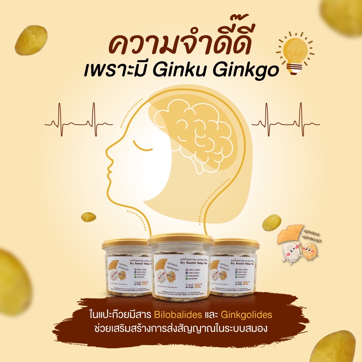 [แพค 3 แถม 1] Ginku Ginkgo แปะก๊วยอบกรอบ ขนมทานเล่นเพื่อสุขภาพ แคลอรี่ ...