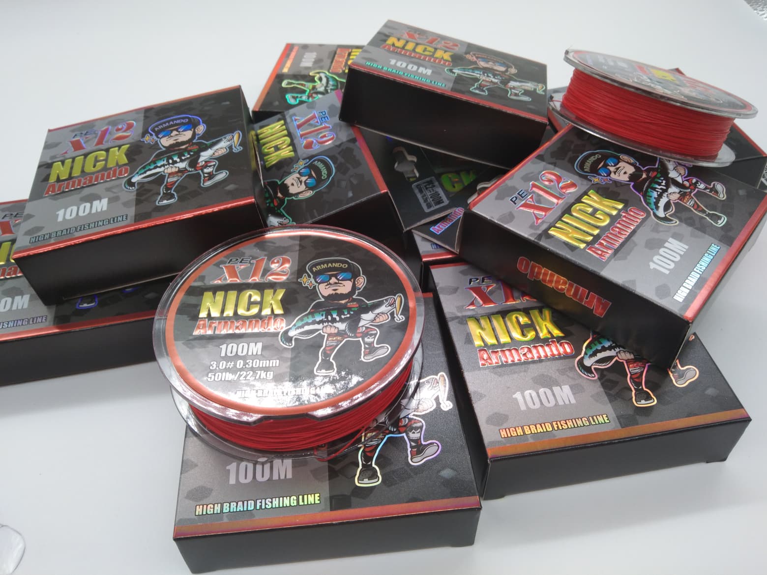 ส่งเร็ว สาย PE NICK Armando PE X12 สีแดง 100M มีเบอร์ PE2.0/PE3.0 สายพีอี เอ็นตกปลา สายเอ็น ตก ...