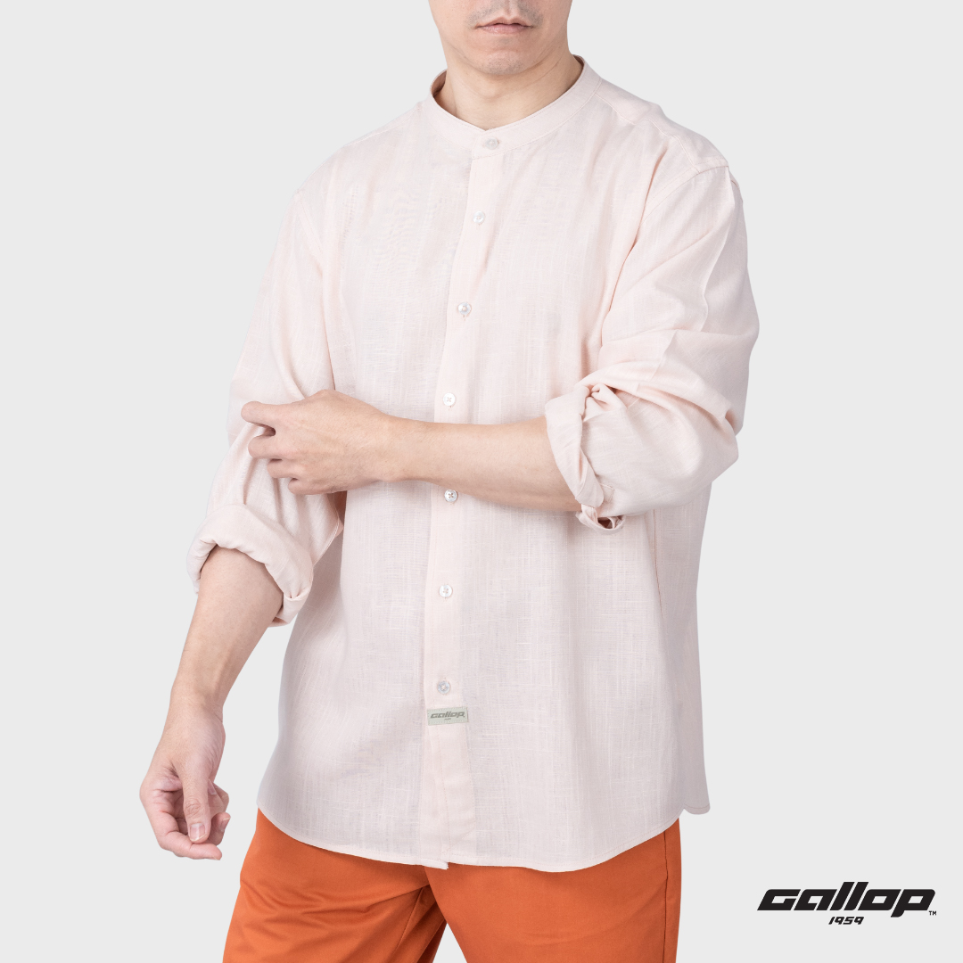 GALLOP : Men's Wear เสื้อคอจีนแขนยาว ผ้าลินิน (Long Sleeve Round-Neck ...
