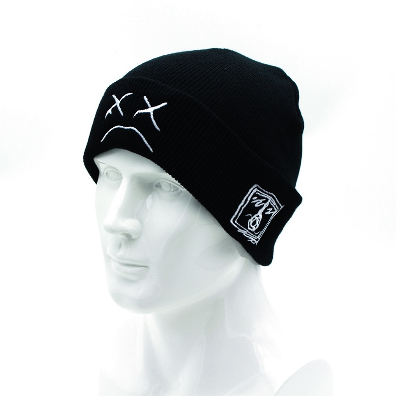 Beanie Knitted Hat hip-hop style Embroidered Knitted hat with sad Expression Warm Woolen hat for ...