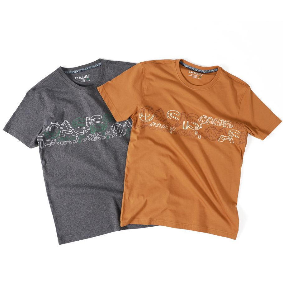 OASIS Monogram เสื้อยืด ผู้ชาย คอกลม เสื้อยืดผู้ชาย cotton100 พิมพ์ลาย ...