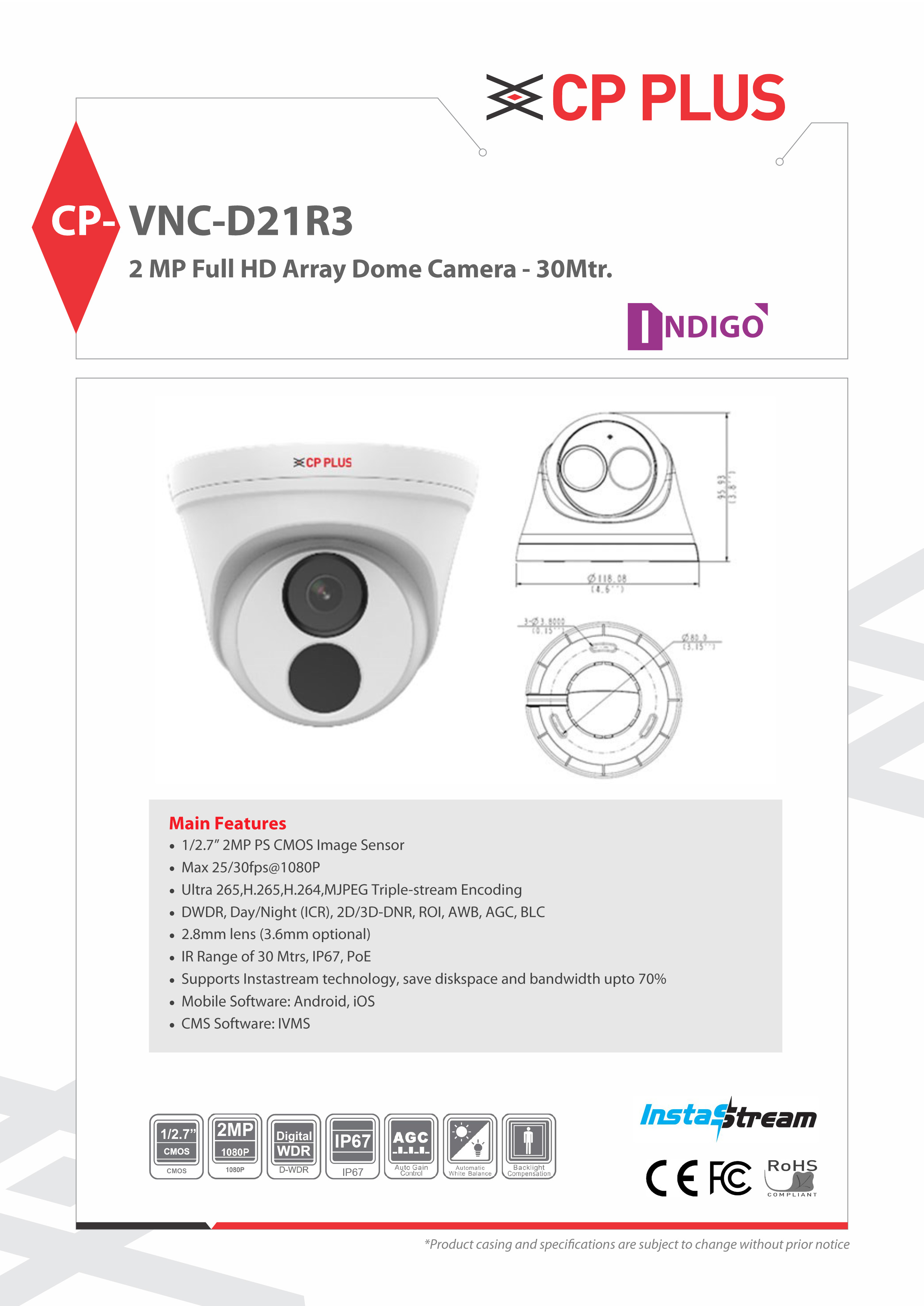 CP PLUS CP-VNC-D21R3-0360 (3.6mm.) กล้องวงจรปิดระบบ IP Camera 2MP IR30M ...