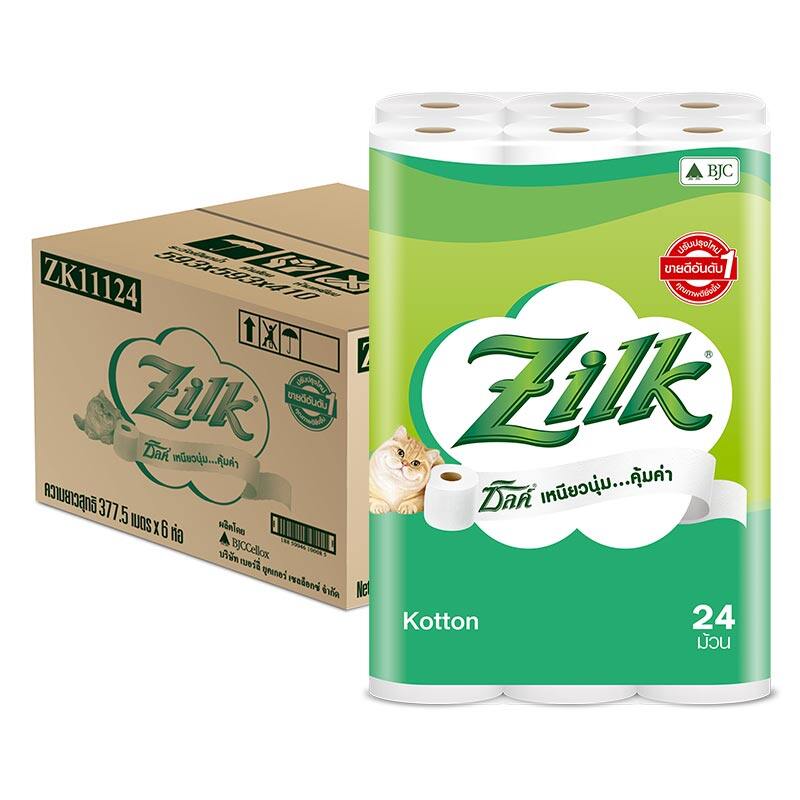 Zilk ซิลค์ คอตตอน กระดาษทิชชู่ม้วนเล็ก กระดาษชำระเนื้อหนา 2 ชั้น ความยาว 369.6 เมตรขนาดแผ่น 10. ...