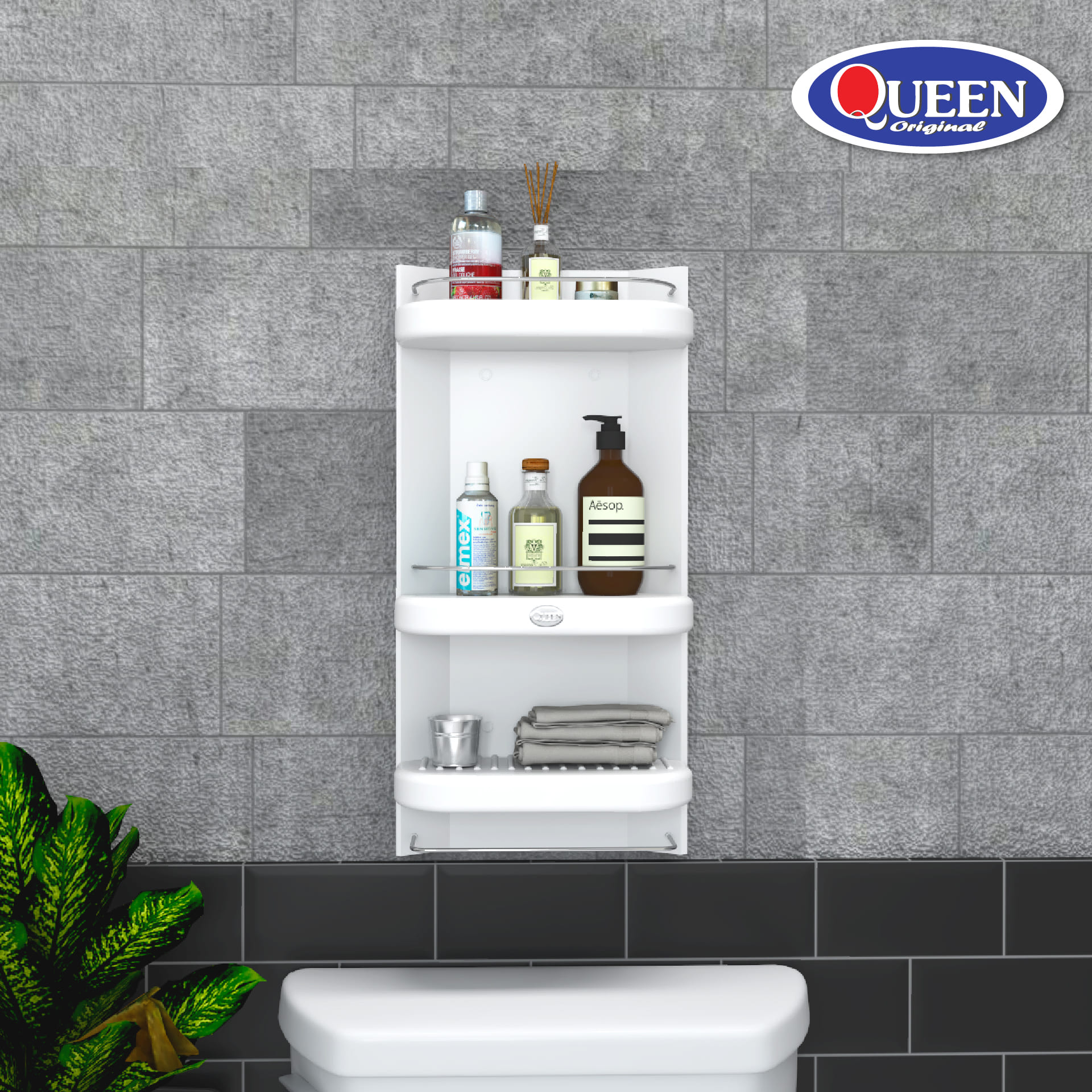 Queen BLU ชั้นวางของในห้องน้ำ ติดผนัง 3 ชั้น ที่วางของ ชั้นวางของ ที่ ...