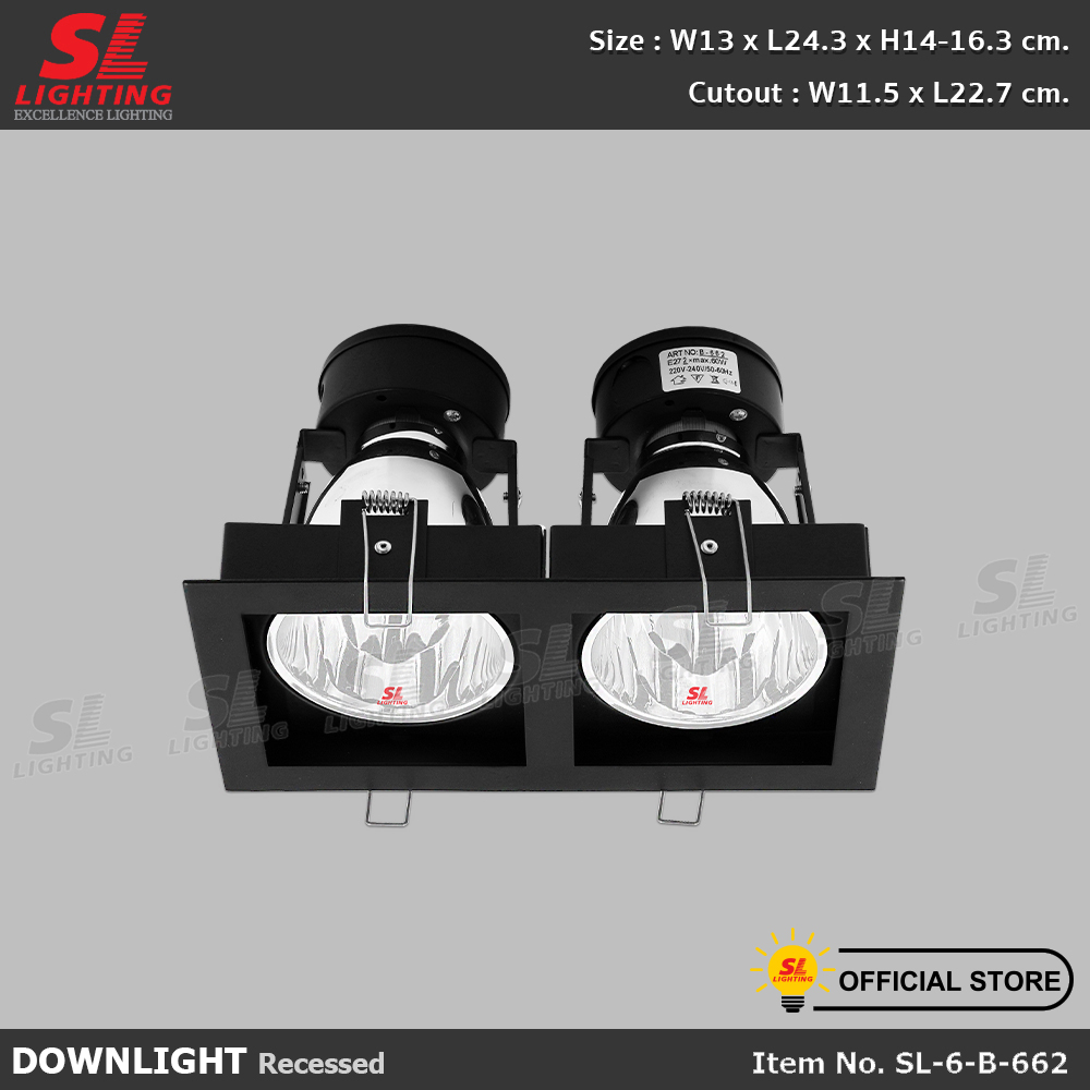 SL lighting โคมไฟดาวน์ไลท์ E27 แบบฝังฝ้า 2 ช่อง ทรงสี่เหลี่ยม รุ่น SL-6 ...