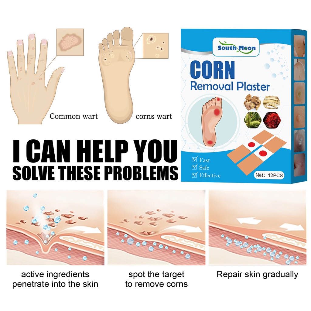 12แผ่นกล่อง Corn Wart Remover Plaster Canopy Patch Plaster Corn Removal ...
