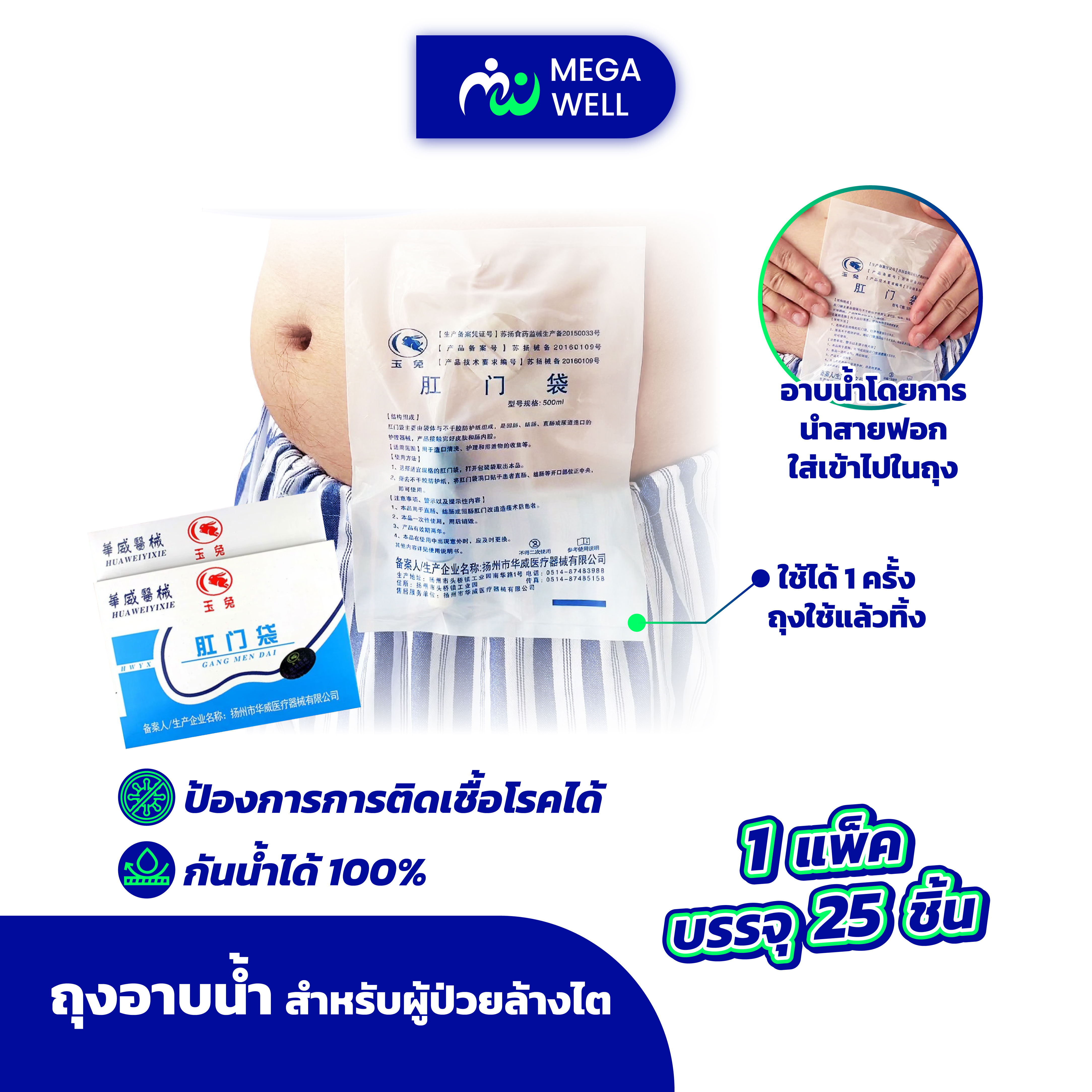 [Megawell ครบเรื่องสุขภาพ] (พร้อมส่ง) ถุงอาบน้ำผู้ป่วยไต กันน้ำได้ 100% ...