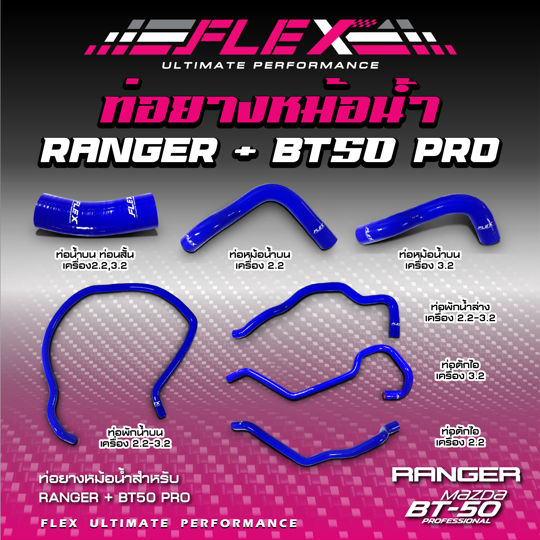 ท่อยางหม้อน้ำ FLEX ULTIMATE PERFORMANCE เนื้อซิลิโคนหนาพิเศษ และเสริมผ้าใบ 4 ชั้น สีน้ำเงิน ท่อ ...