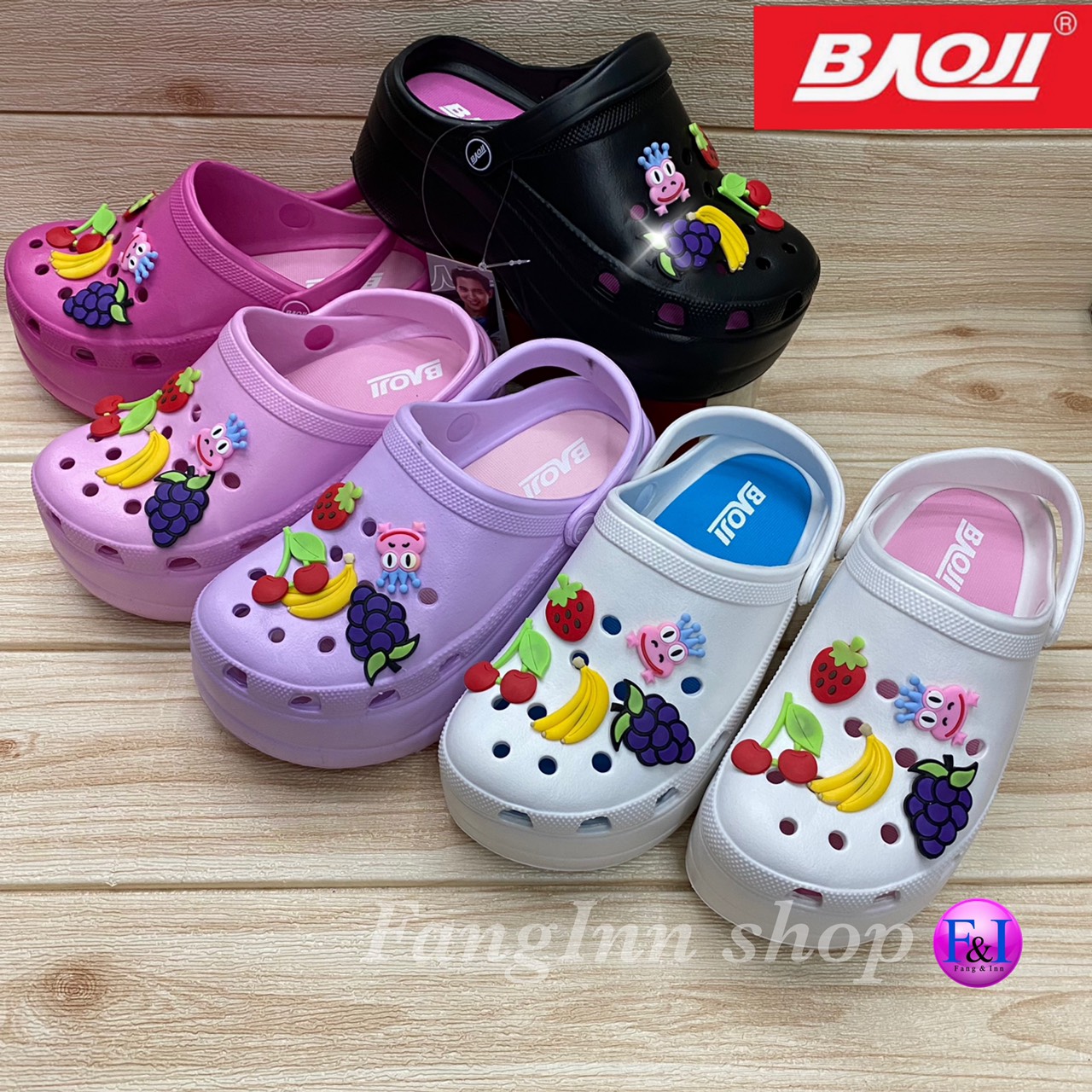 Baoji B037- 112 รองเท้าหัวโตผลไม้ (36-40) สีขาวชมพูม่วงบานเย็นดำ - FANG ...