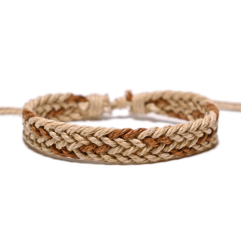 Handmade Vintage Cotton Rope Charm Bracelet for Women Men Brown ...