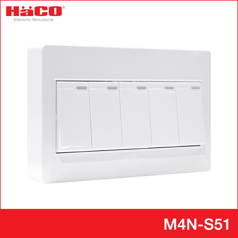 HACO สวิตช์ทางเดียว 5 ช่อง แบบลอย รุ่น M4N-S51 - HacoElectric - ThaiPick