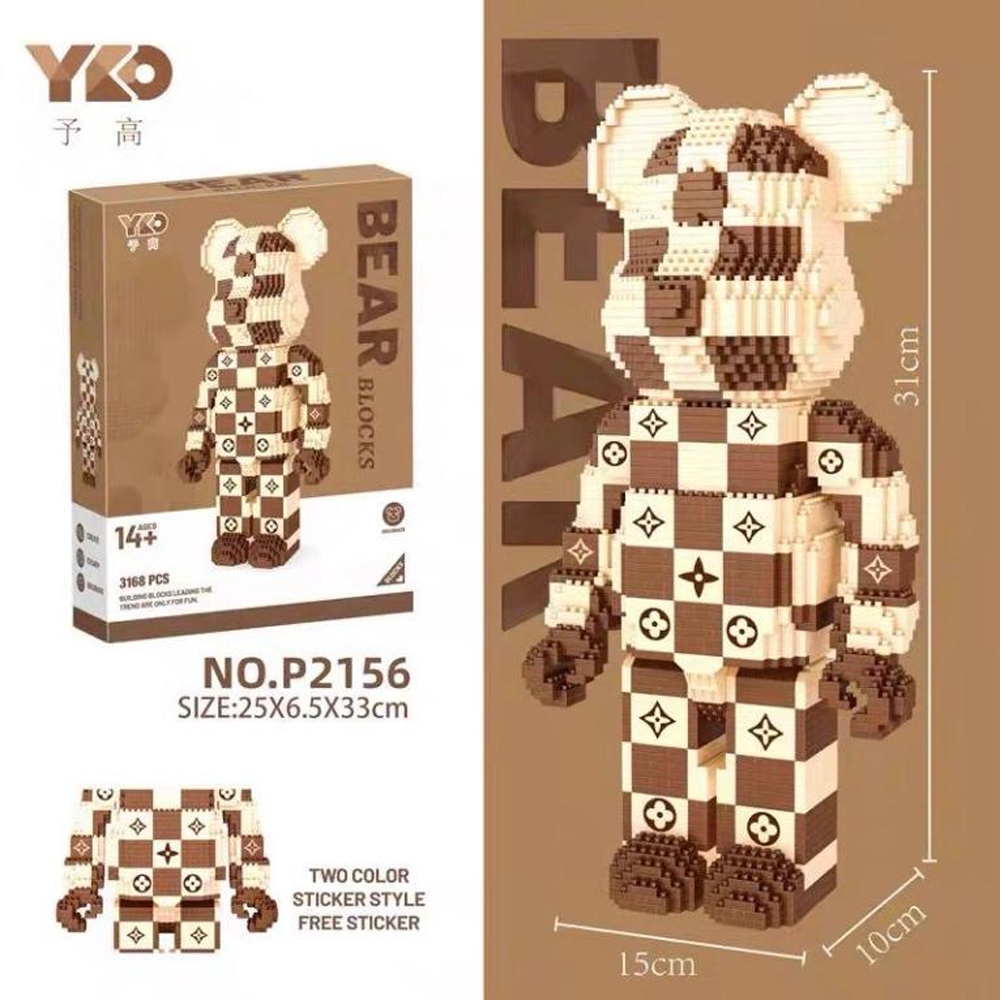 YKO 2156 Louis V Bear Bear Brick Nano Building Block Set 3168 Pieces ...