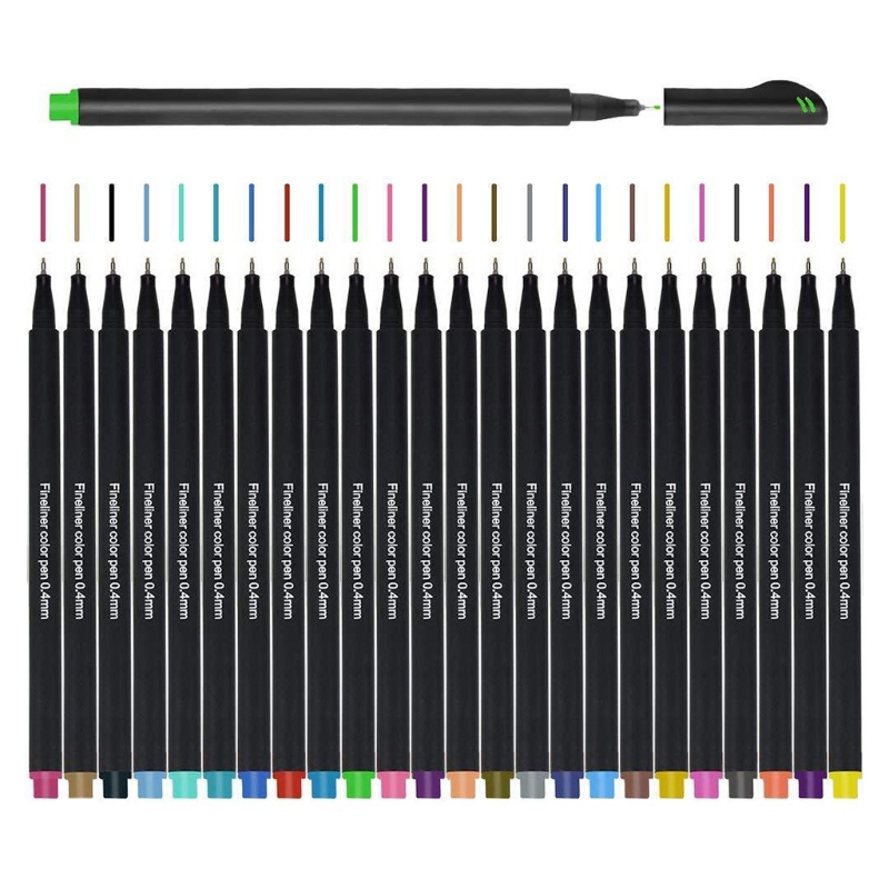 24 Fine line Color Pens Set 0.4mm Drawing Pen Great for Coloring Book ...