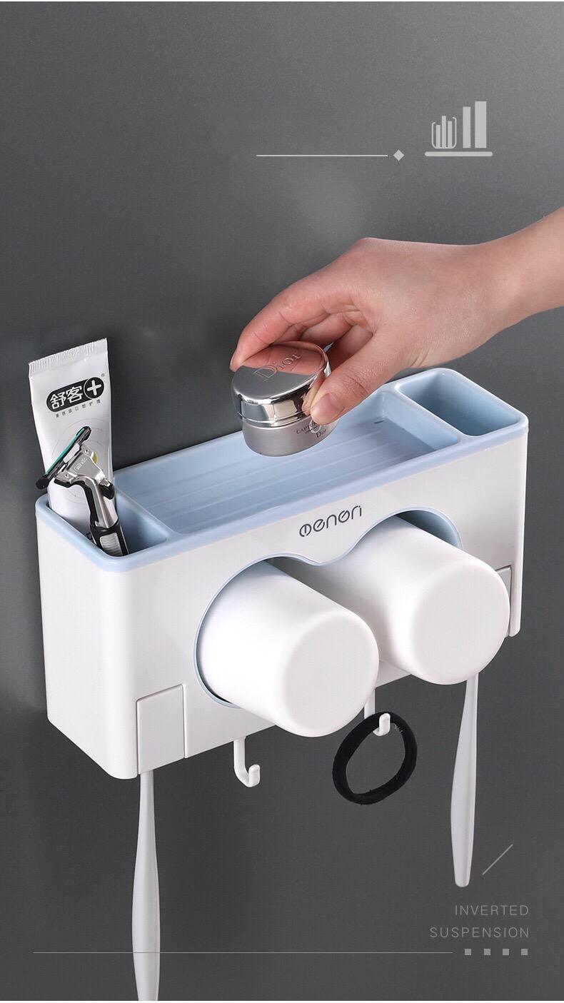 Ecoco Toothpaste Dispenser Set Toothbrush Holder Set ชุดใส่แปรงสีฟันพร้อมที่บีบยาสีฟัน ช่องใส่ ...