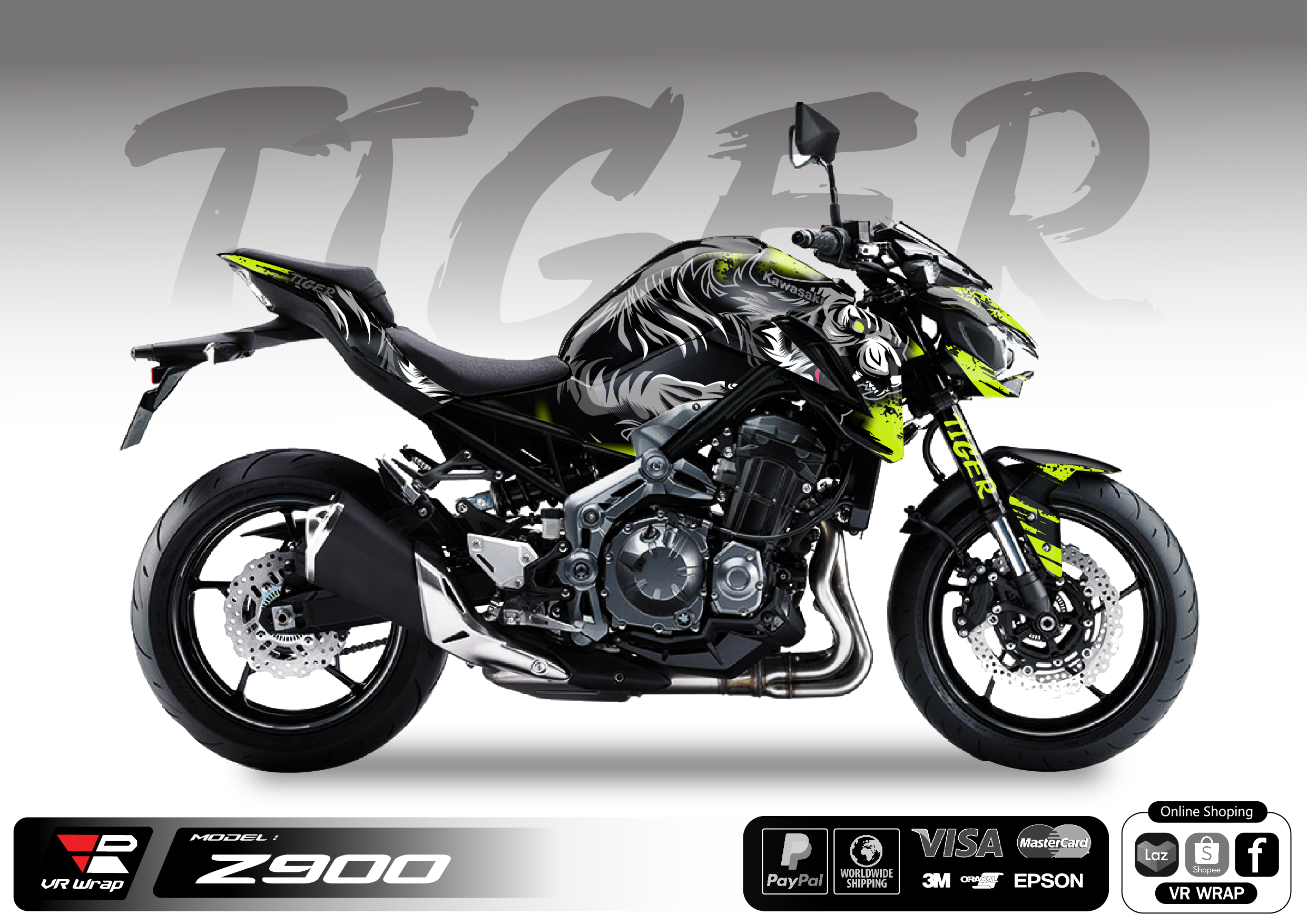 VR Wrap สติ๊กเกอร์ Kawasaki Z900 New collection 2021 tiger | Lazada.co.th