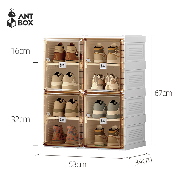 ANTBOX กล่องใส่รองเท้า 2 แถว ติดตั้งง่าย พับเก็บได้ มีหลายช่องเก็บ ...