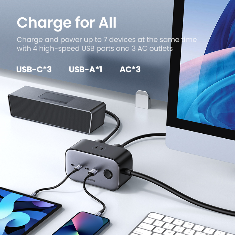 【GaN】UGREEN PD 100W USB C Charging Station 6ft Extension Cord Outlet ...