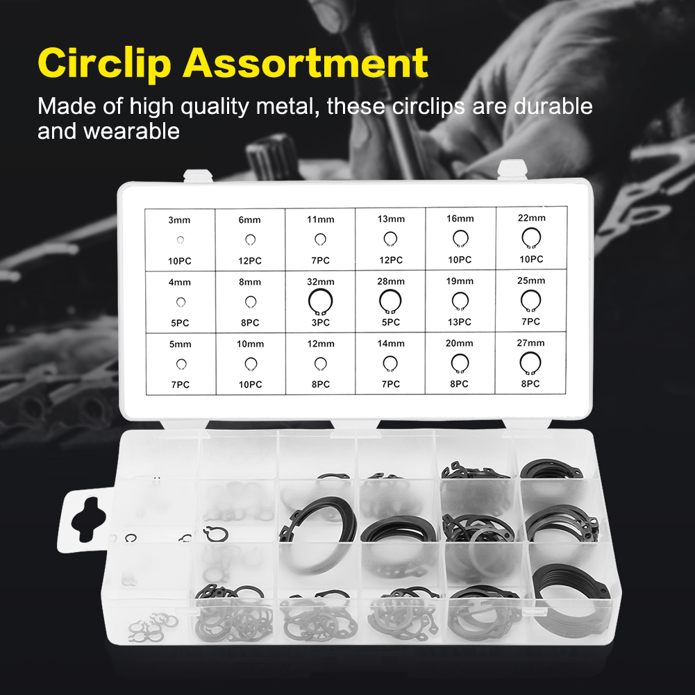 150pcs Snap Retaining Ring Circlip Assortment Set 3mm - 32mm 18 Sizes ...