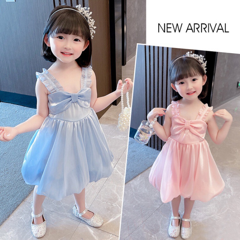 Babyonline(Y042)B1 ชุดเดรสเจ้าหญิงแต่งโบว์ผ้าไหมแก้วนุ่มลื่น มันเงา ...