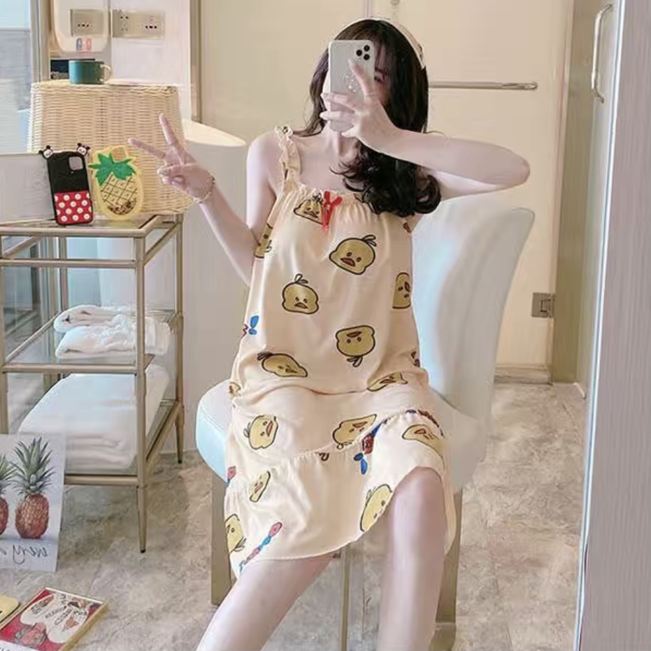 ใหม่2022 ชุดนอนกระโปรง (มีแผ่นรองดันทรง) ชุดนอนลายน่ารักๆ ไซส์ใหญ่แบบหลวมๆ ใส่อยู่บ้านสบายๆ มีไซ ...