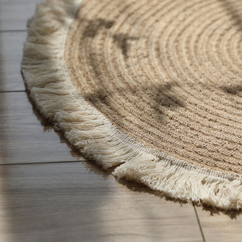 Round Woven Rugs Handmade jute Rattan Carpet With Tassel for Bedroom ...