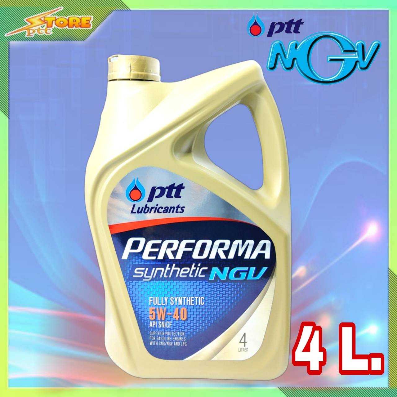 น้ำมันเครื่อง ปตท PTT Synthet NGV 5W-40 ขนาด 4 ลิตร น้ำมันเครื่องเบนซิน NGV 5W-40 สังเคราะห์แท้ ...